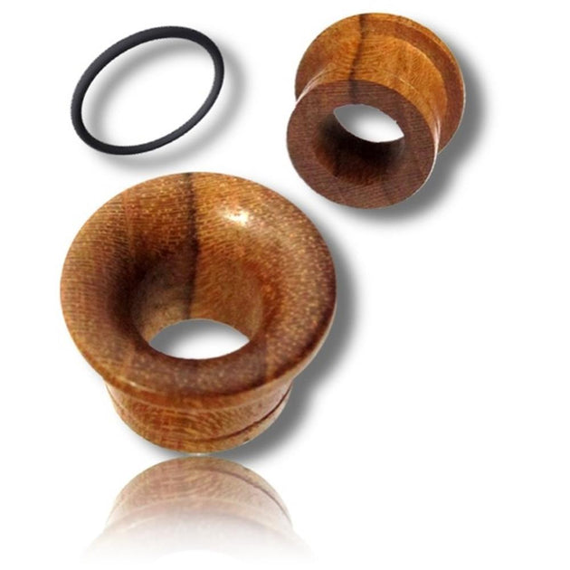 Holztunnel Teakholz braun single flared Maserung Gummi Handarbeit Holz ...